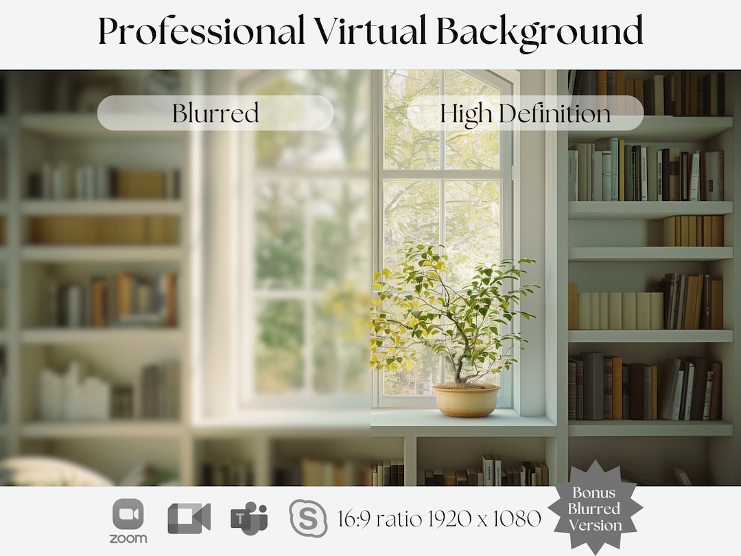 Virtual Bookshelf Background Calm Setting Zoom, Teams, Skype Video Call ...