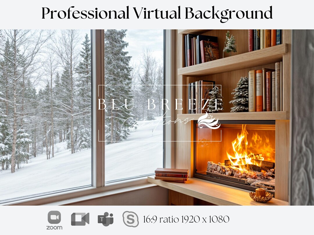 Winter Fireplace Virtual Background for Video Calls Zoom Teams Webex ...