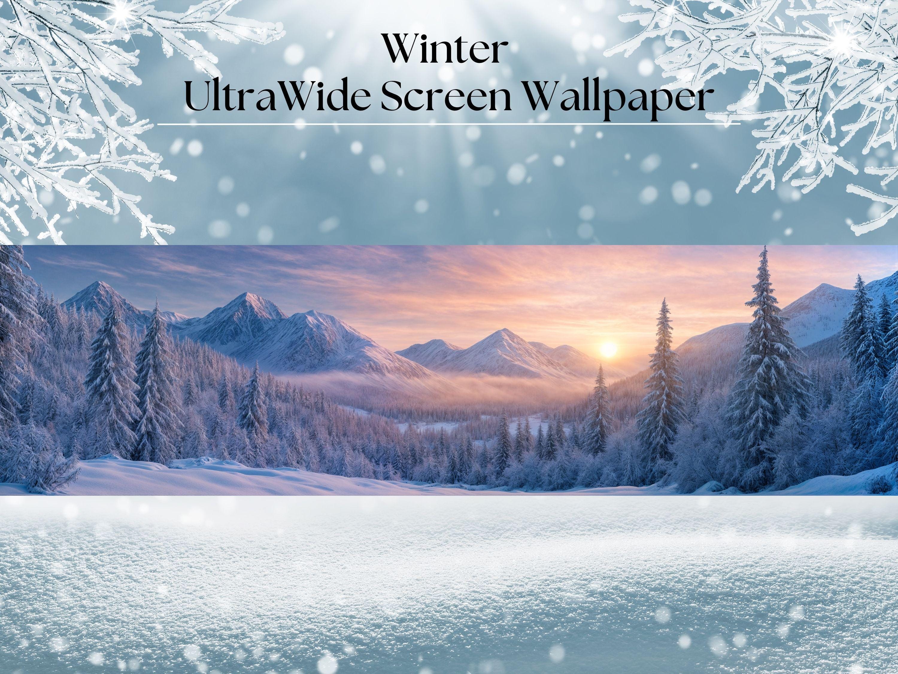 Winter Sunset Ultrawide Dual Monitor Wallpaper High-resolution Snowy ...