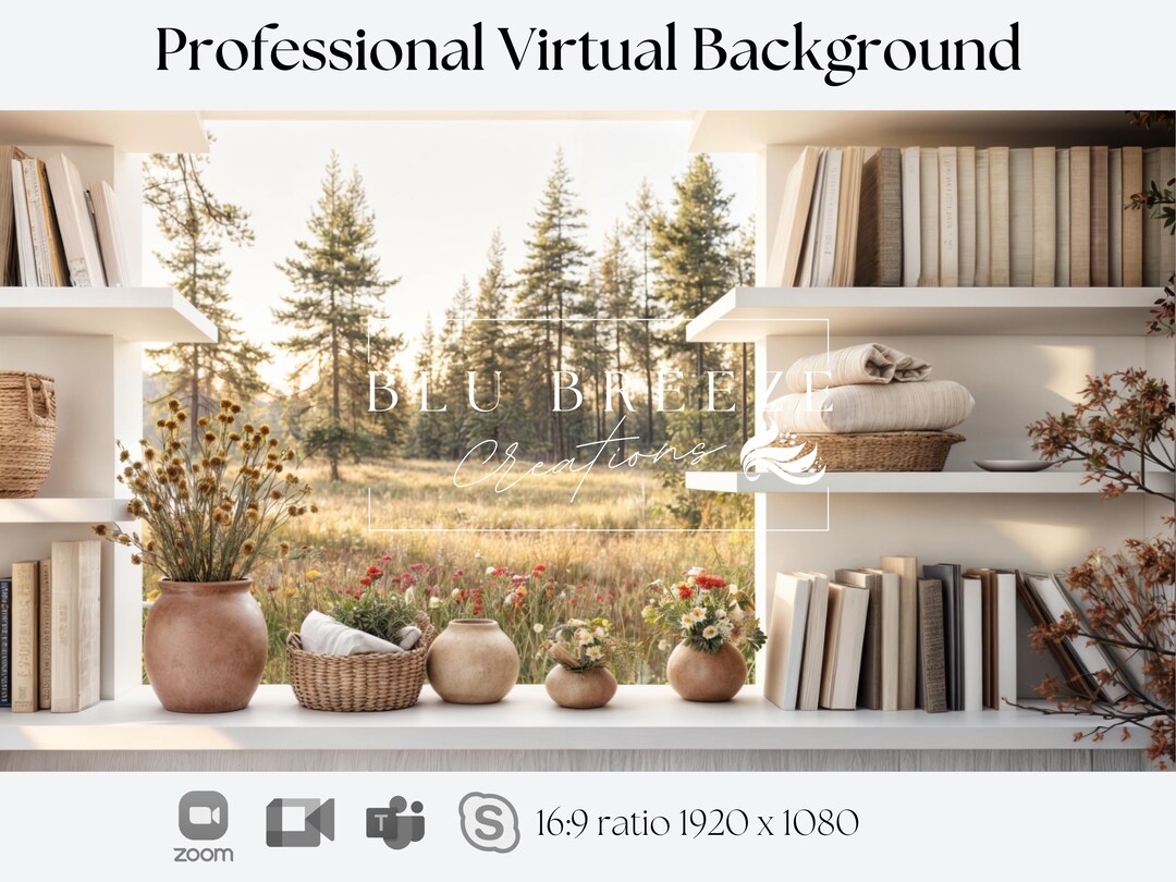 Spring Virtual Bookshelf Background for Home Office | Zoom Teams Webex ...