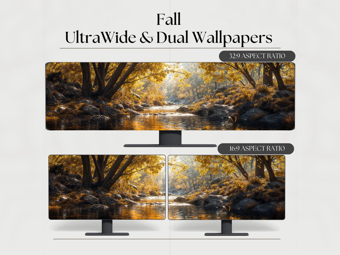 Fall-themed Wallpaper for Ultrawide and Dual Monitors | 32x9 and 16x9 ...
