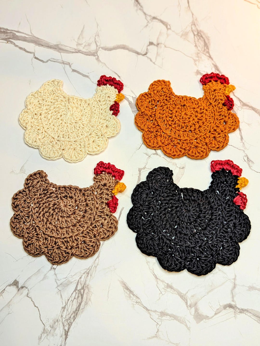 Handmade Crochet Chicken Coaster Set, Chicken/hen Coasters, Cotton ...