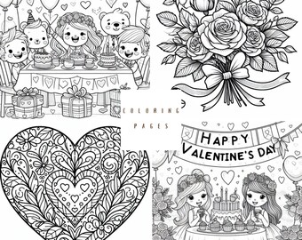 Valentine's Day Coloring Pages, Set of 3 Printable Coloring Pages ...