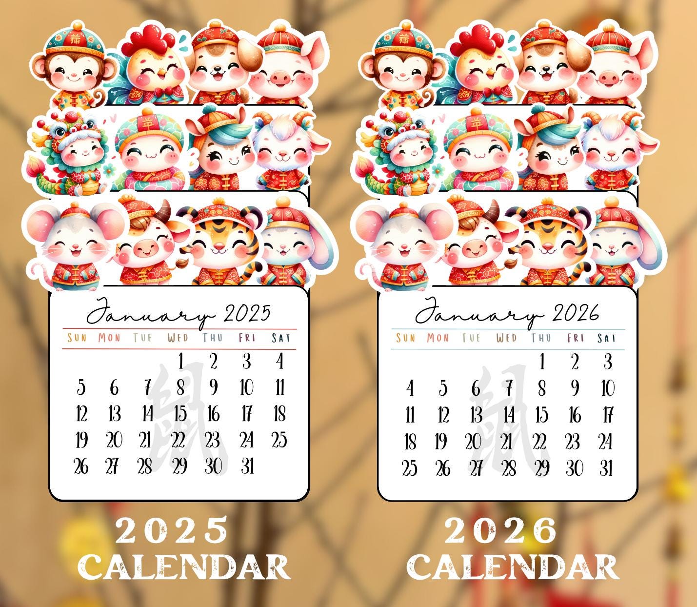 2025 | 2026 Desk Calendar | Chinese New Year | Chinese Zodiac ...