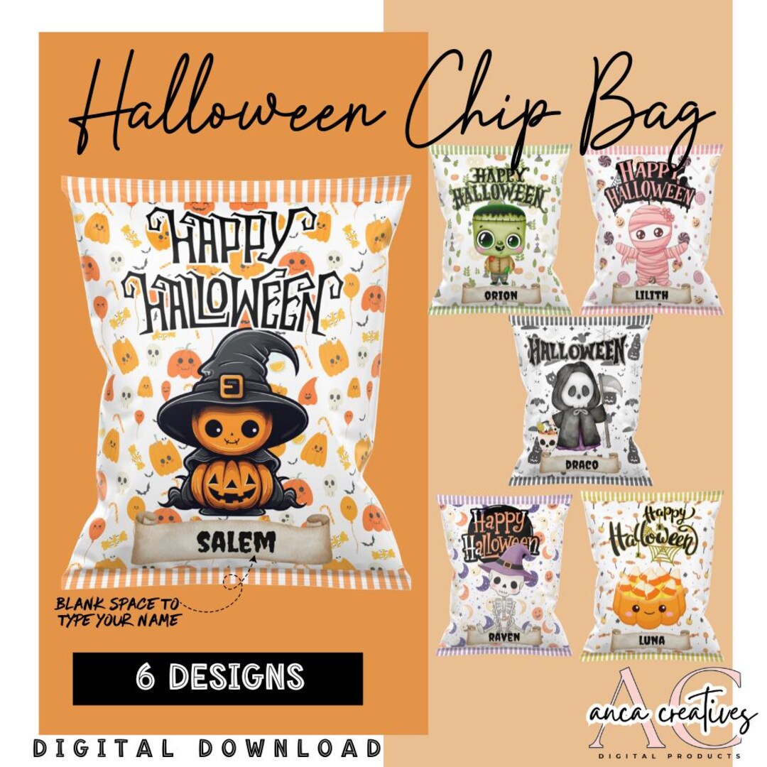 Halloween Chip Bag, Instant Download, Trick or Treat Chip Bag Wrappers ...