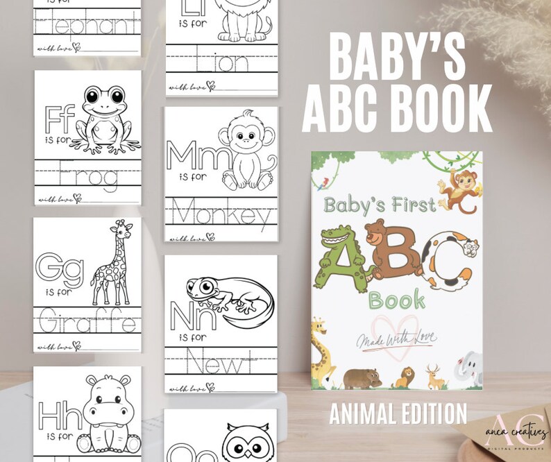 Baby Shower Guest Book Printable, Alphabet, Babys First ABC Book, Baby ...