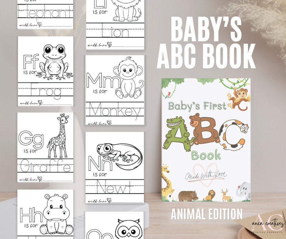 Baby Shower Guest Book Printable, Alphabet, Babys First ABC Book, Baby ...