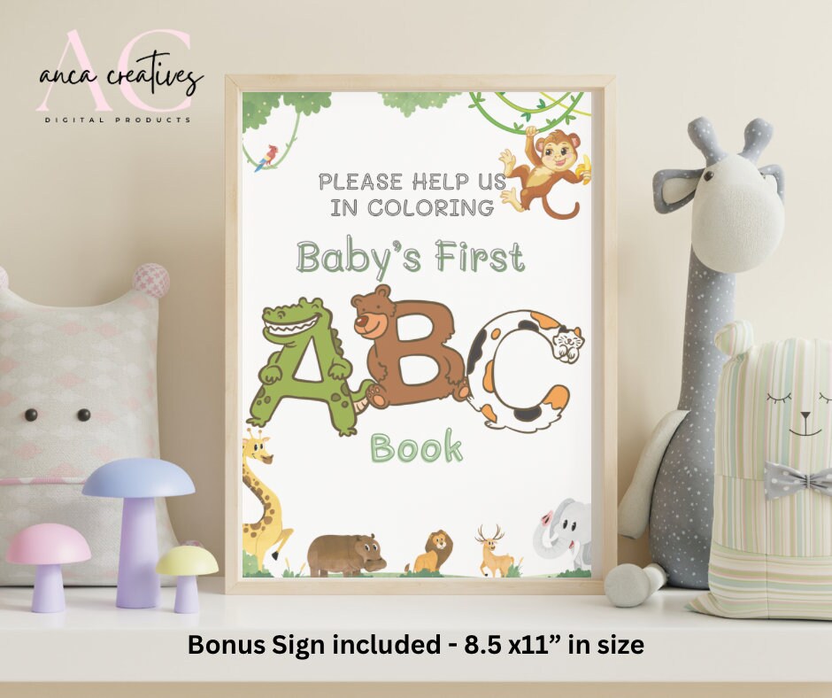 Baby Shower Guest Book Printable, Alphabet, Babys First ABC Book, Baby ...