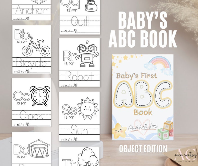 Baby Shower Guest Book Printable, Alphabet, Babys First ABC Book, Baby ...