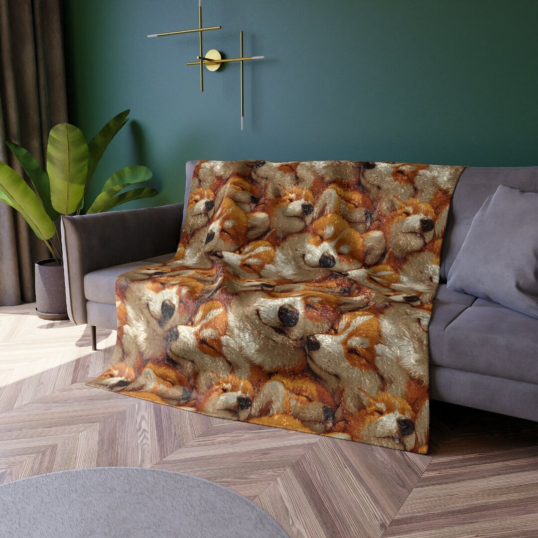 Corgi Cuddle Pattern of Cartoon Corgis Snuggled Together Crushed Velvet ...