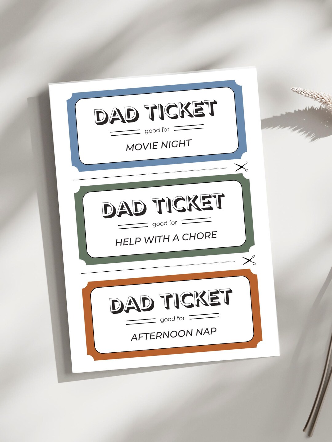 Printable Father's Day Ticket's Coupon for Father's Day Gift for Papa ...