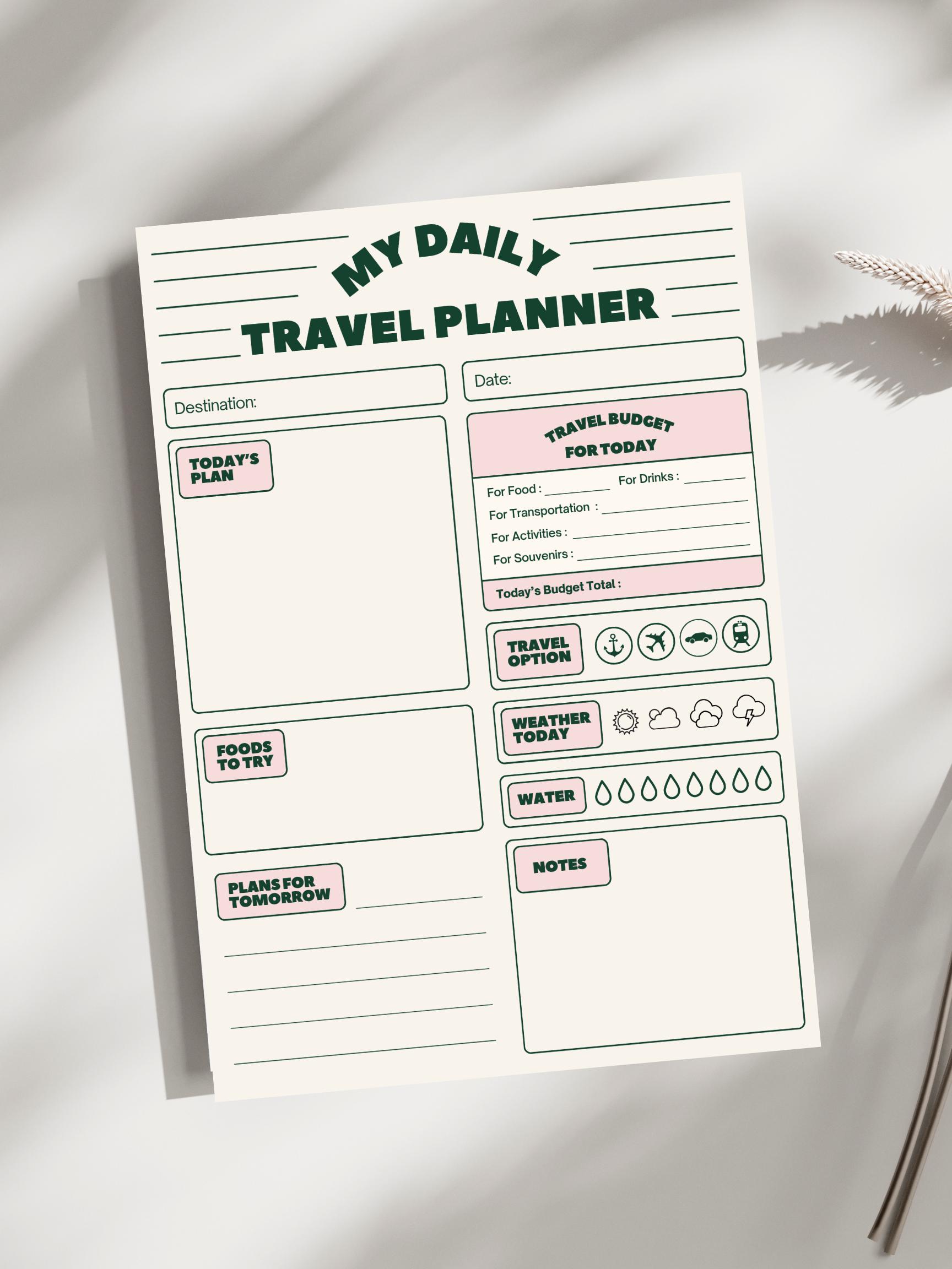 Daily Travel Planner Printable Daily Itinerary for Vacation Daily ...