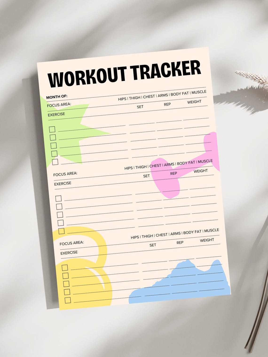 Printable Workout Tracker Daily Fitness Tracker Fitness Goals Tracker ...