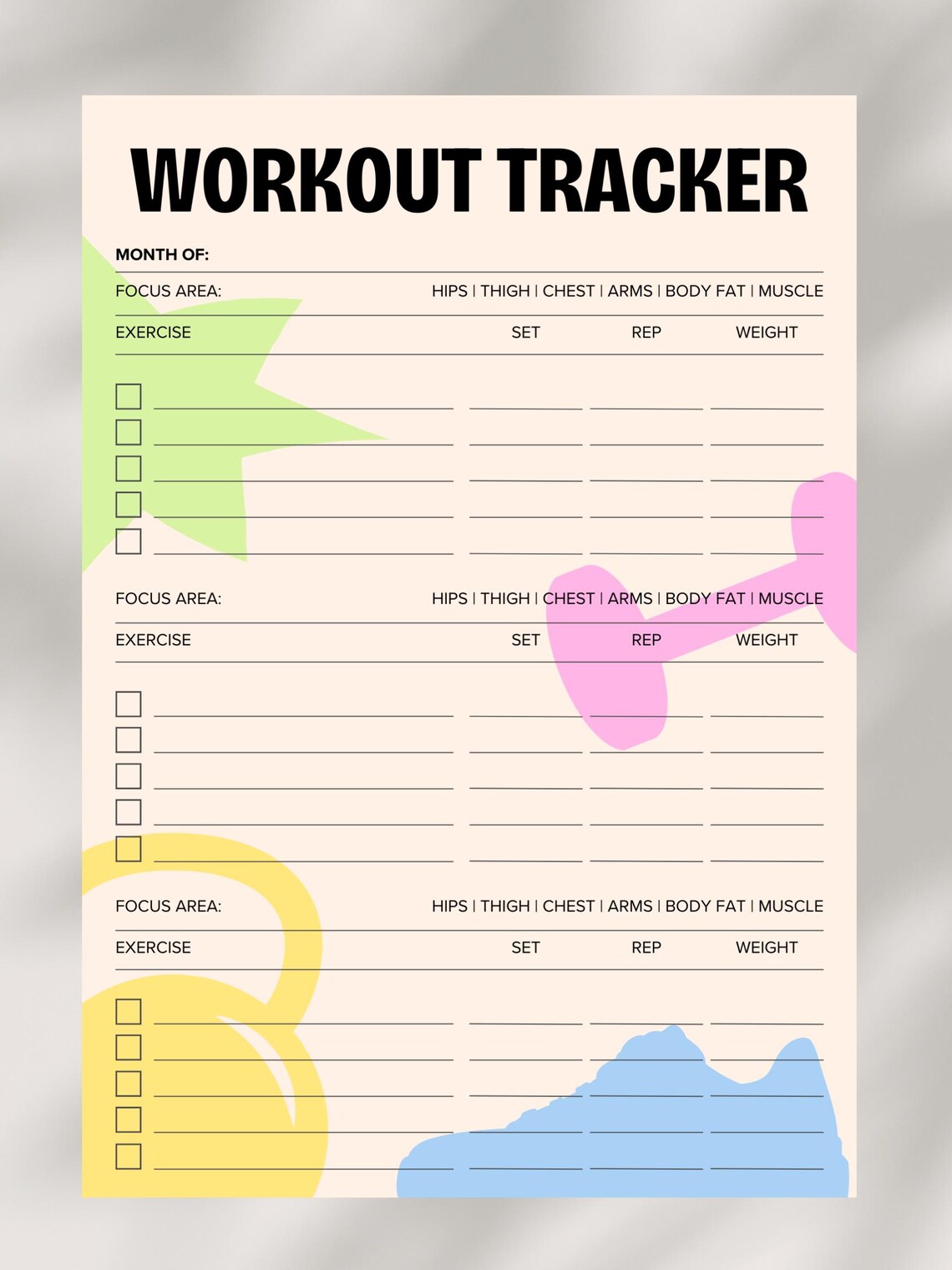 Printable Workout Tracker Daily Fitness Tracker Fitness Goals Tracker ...