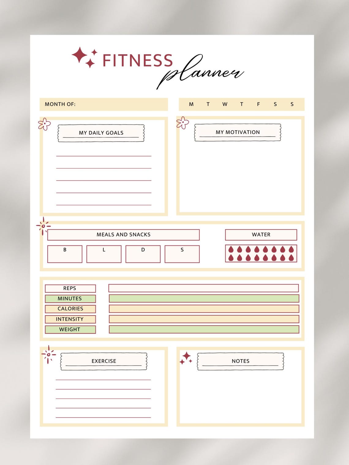 Daily Printable Fitness Planner Fitness Tracker Daily Water Tracker ...
