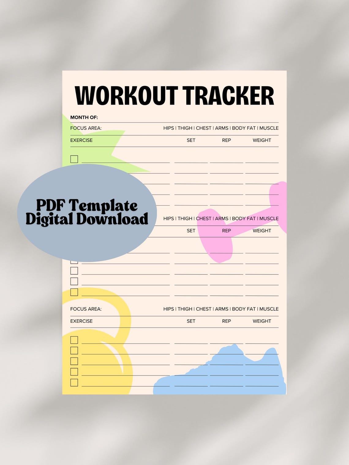 Printable Workout Tracker Daily Fitness Tracker Fitness Goals Tracker ...