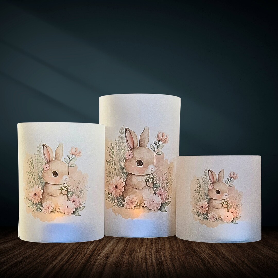Floral Bunny Luminaries for Flameless Candles, Set of 3 Vellum Shades ...