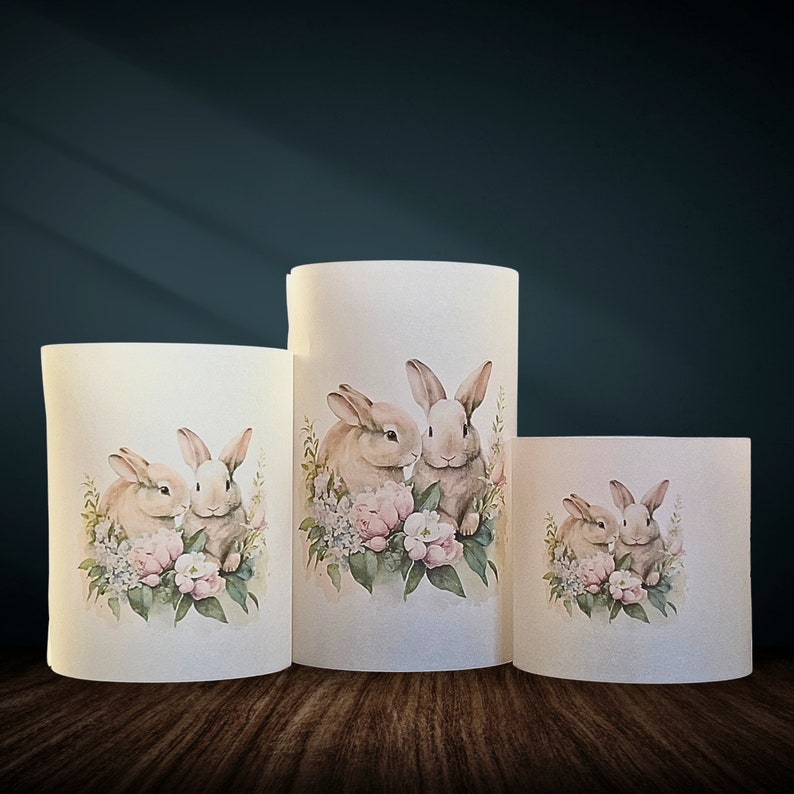 Floral Bunny Luminaries for Flameless Candles, Set of 3 Vellum Shades ...