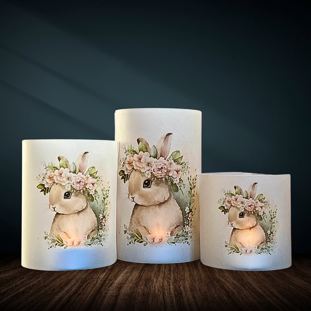 Floral Bunny Luminaries for Flameless Candles, Set of 3 Vellum Shades ...