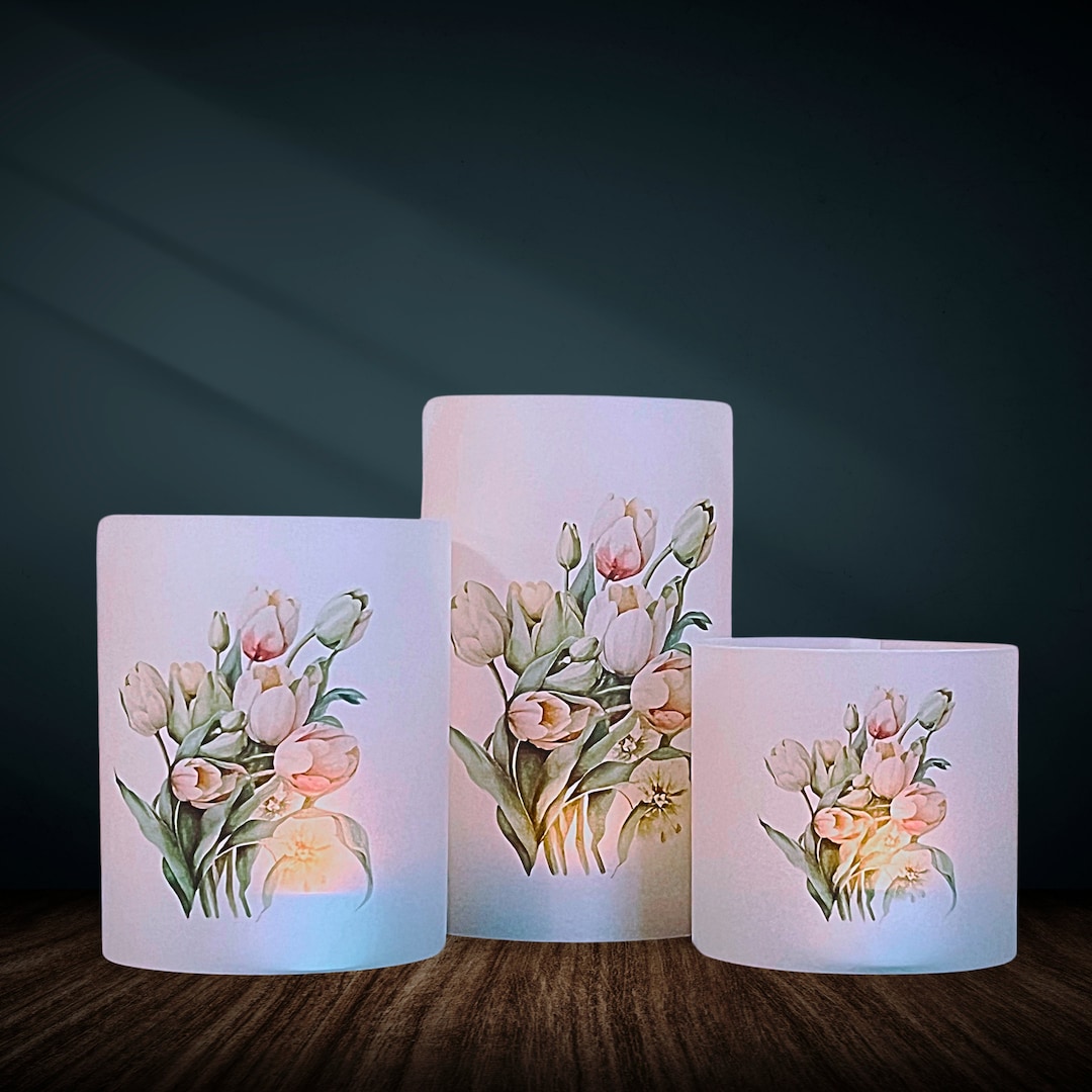 Spring Tulip Vellum Luminaries for Flameless Candles, Set of 3 Shades ...