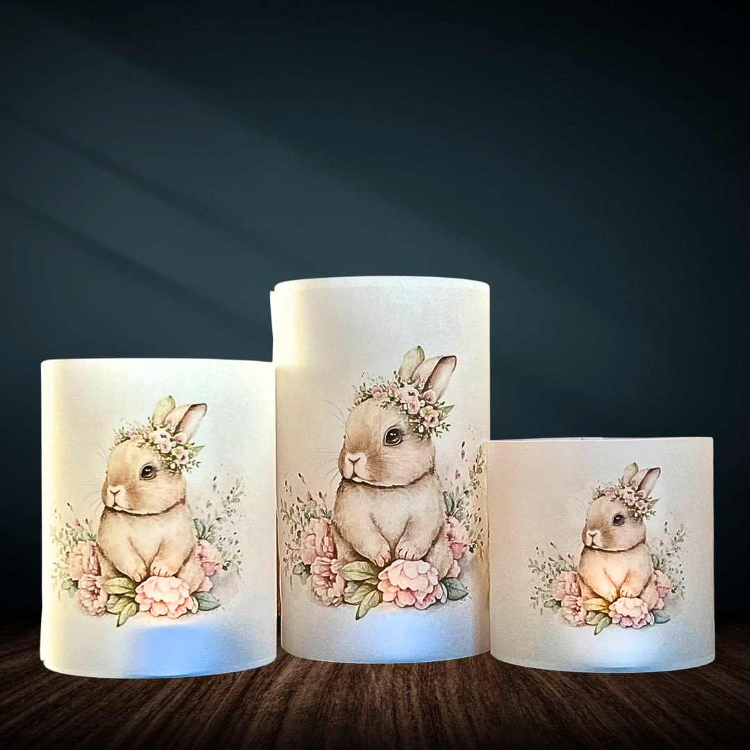 Floral Bunny Luminaries for Flameless Candles, Set of 3 Vellum Shades ...