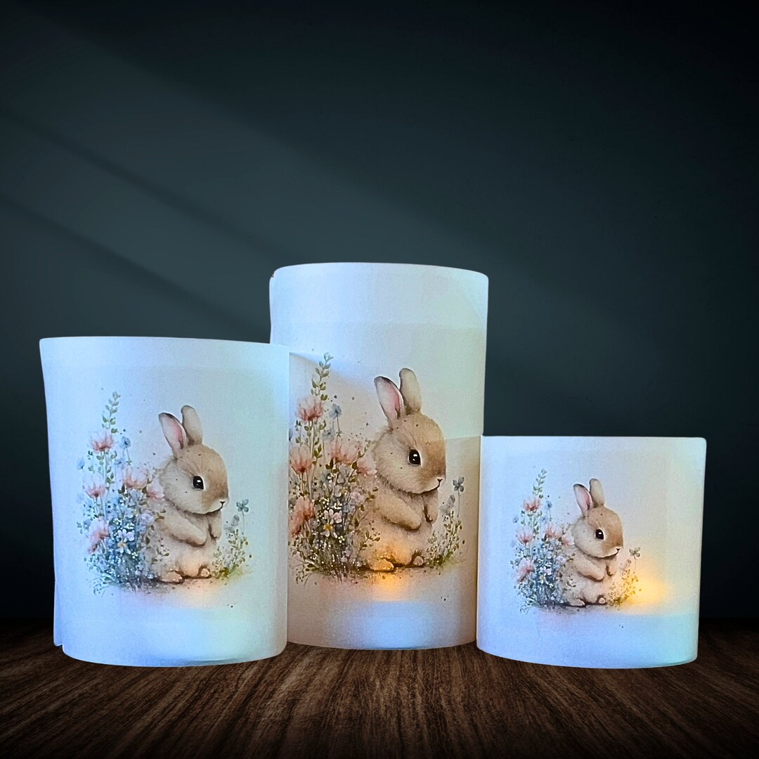Floral Bunny Luminaries for Flameless Candles, Set of 3 Vellum Shades ...