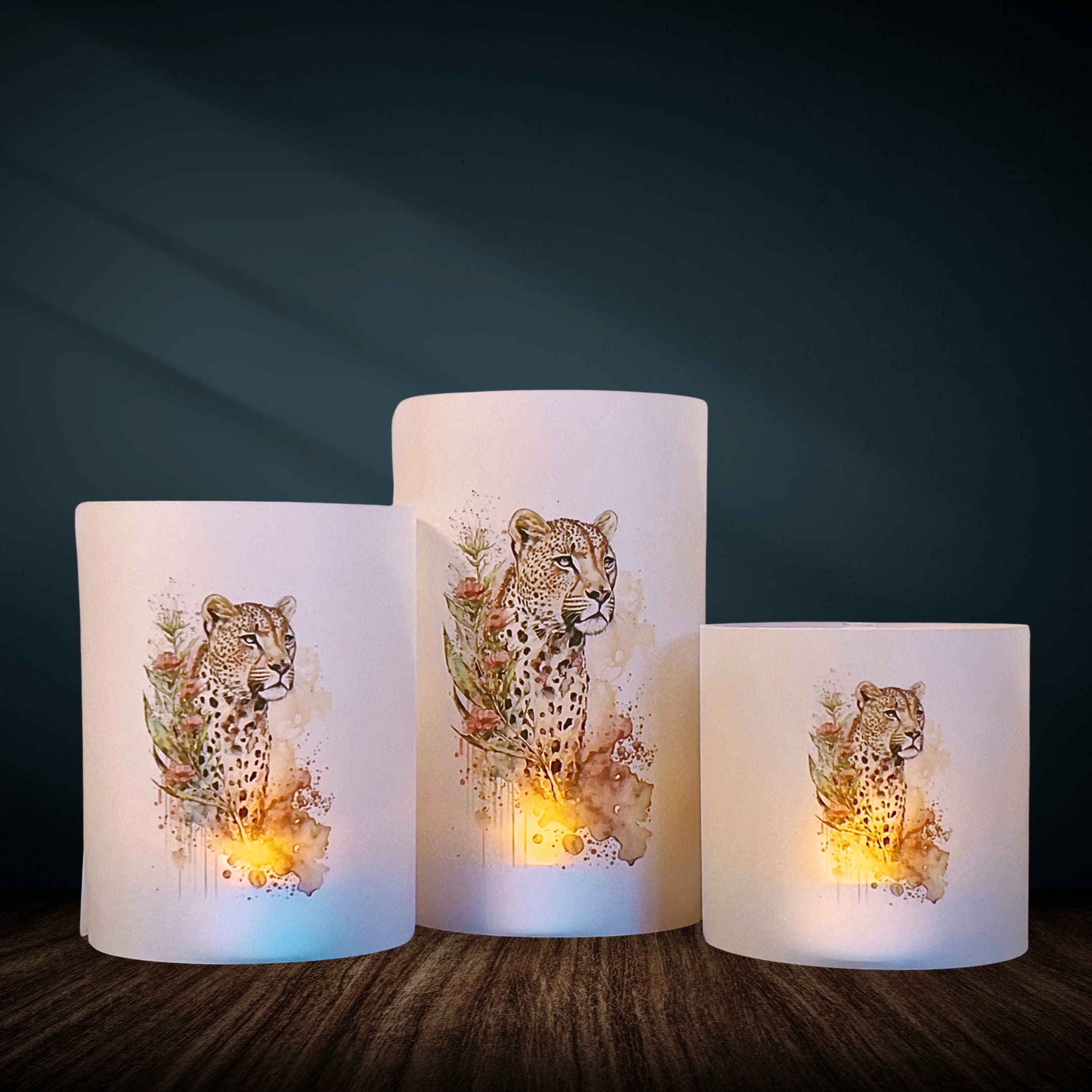 Big 5 Leopard Luminaries for Flameless Candles, Set of 3 Vellum Shades ...
