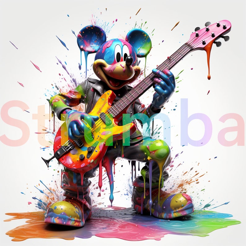 Mickey Mouse Playing Guitar 3d Splash and Watercolor Digital Design PNG ...