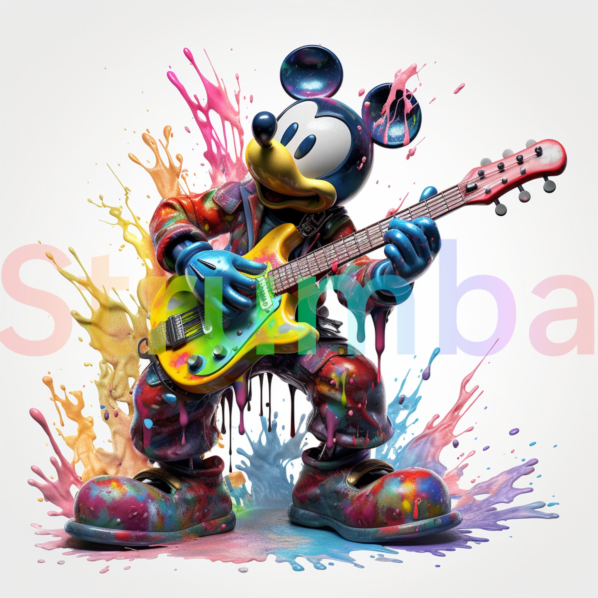 Mickey Mouse Playing Guitar 3d Splash and Watercolor Digital Design PNG ...
