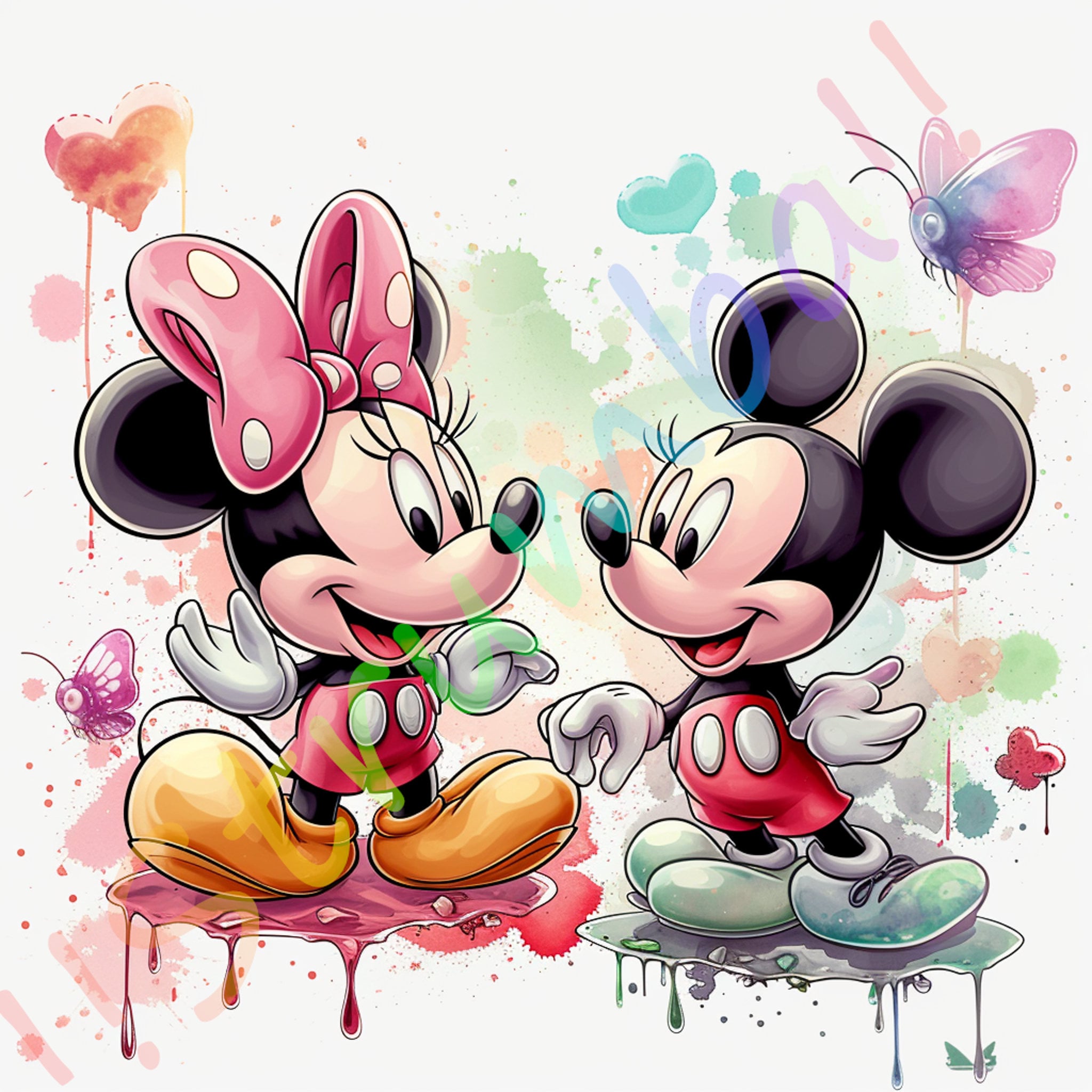 Mickey Mouse Splash and Watercolor Digital Design Png,minnie Watercolor ...