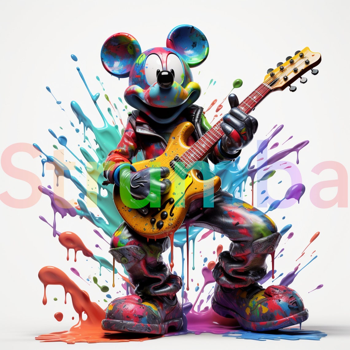 Mickey Mouse Playing Guitar 3d Splash and Watercolor Digital Design PNG ...