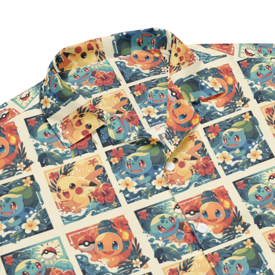 Pokemon Hawaiian Shirt - Pikachu, Squirtle, Charmander & Bulbasaur ...