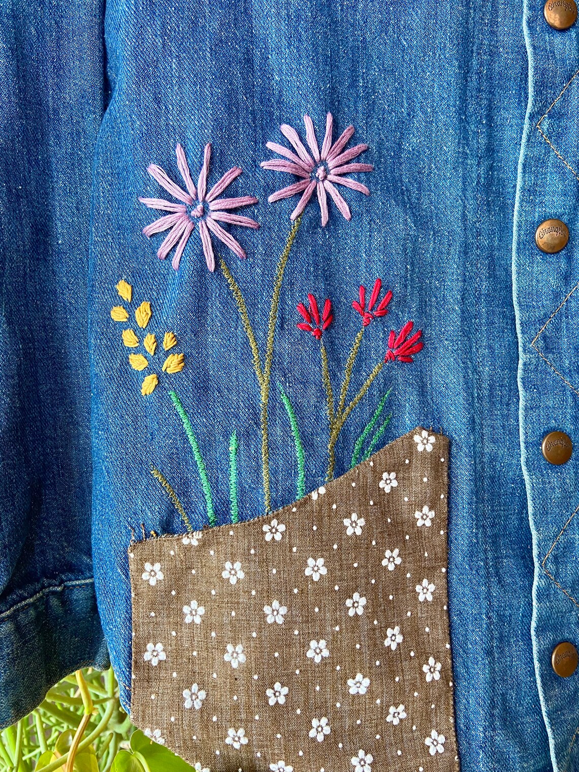 Hand-embroidered Hand-patched Flower Power Jean Jacket - Etsy
