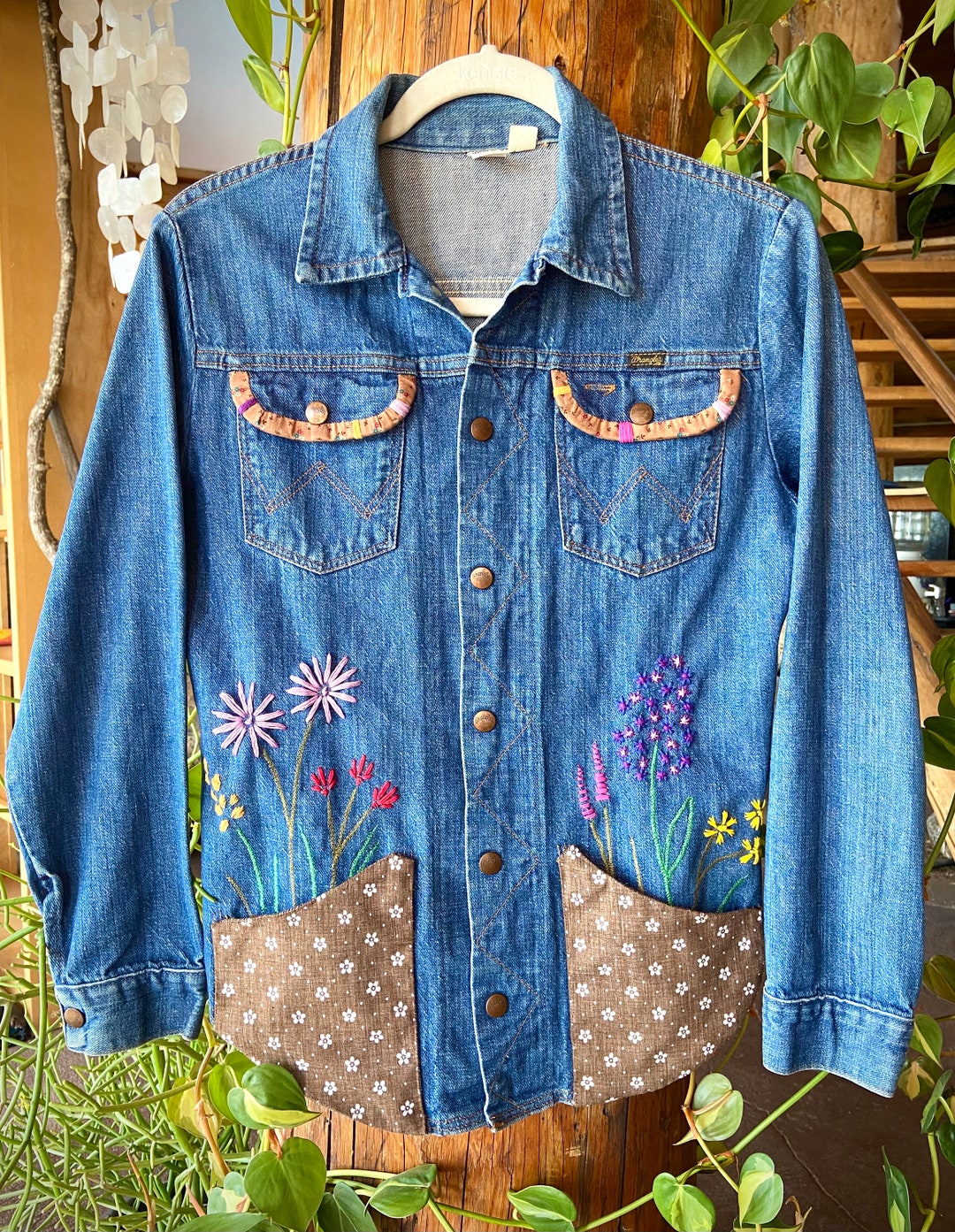 Hand-embroidered Hand-patched Flower Power Jean Jacket - Etsy