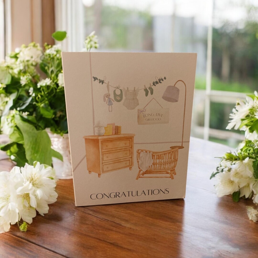 Baby Girl Congratulations Card: Watercolor Nursery Art - Etsy