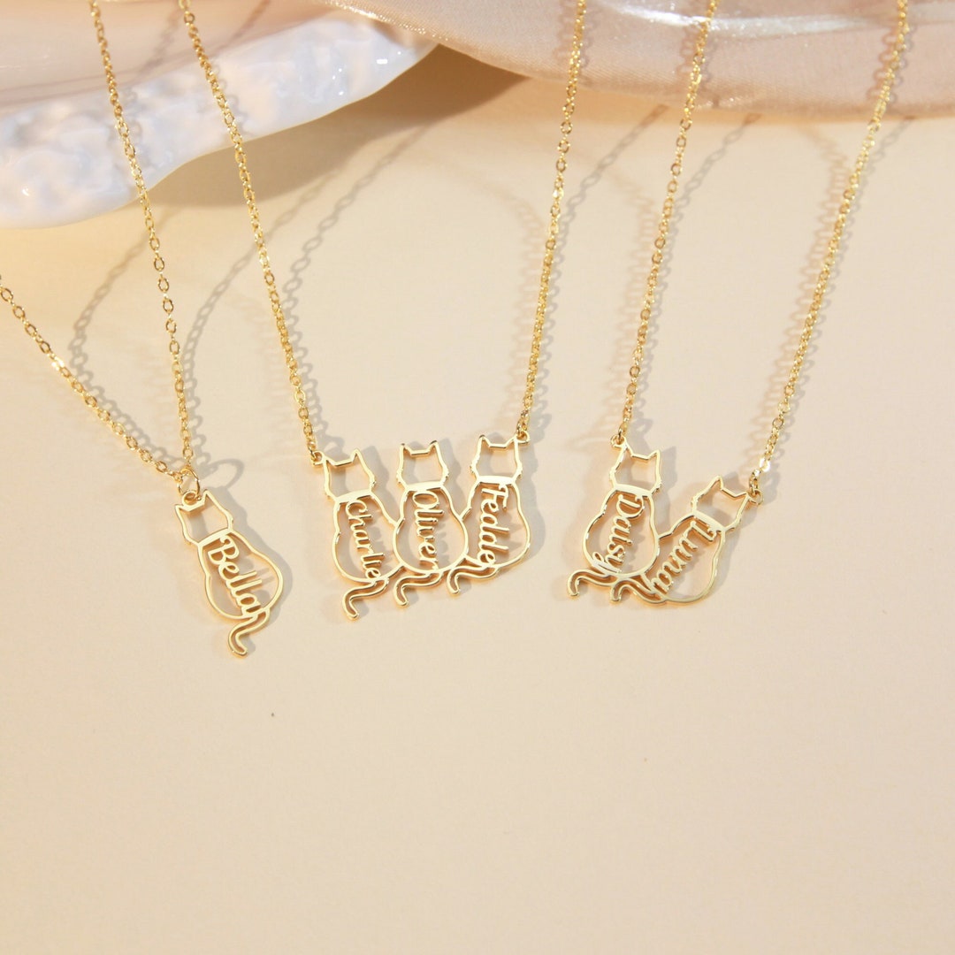 Custom Cat Necklace With Name,personalized Cat Name Necklace,cat Name ...