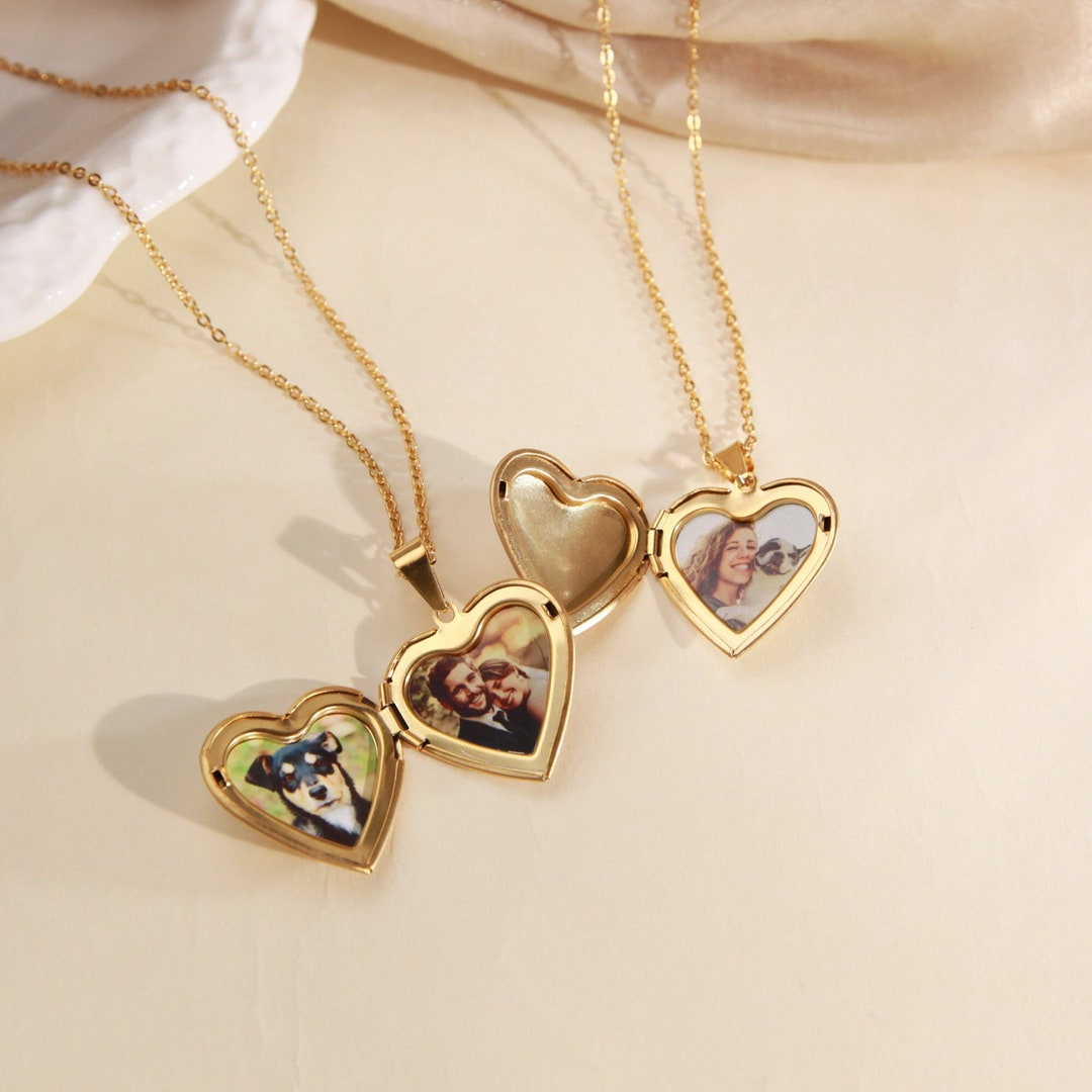 Heart Locket Necklace With Photo, Personalized Gold Heart Locket ...