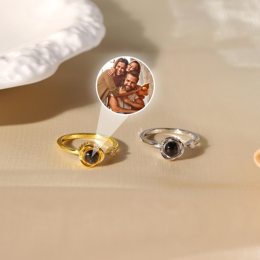 Projection Photo Ring, Custom Photo Projection Ring, Rose Memorial Open ...