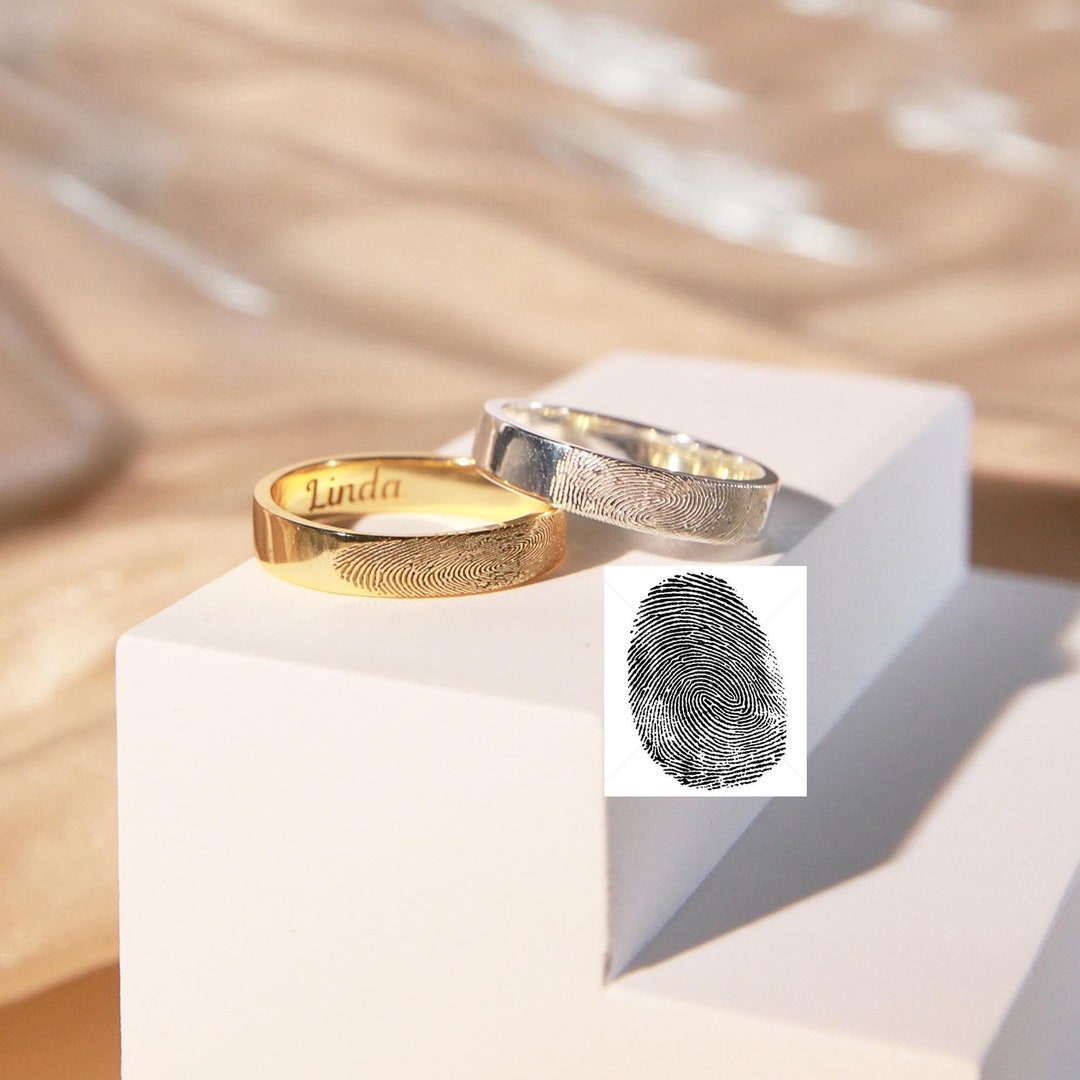 Actual Fingerprint Ring, Custom Engraved Fingerprint Ring,personalized Fingerprint Band, Promise ...