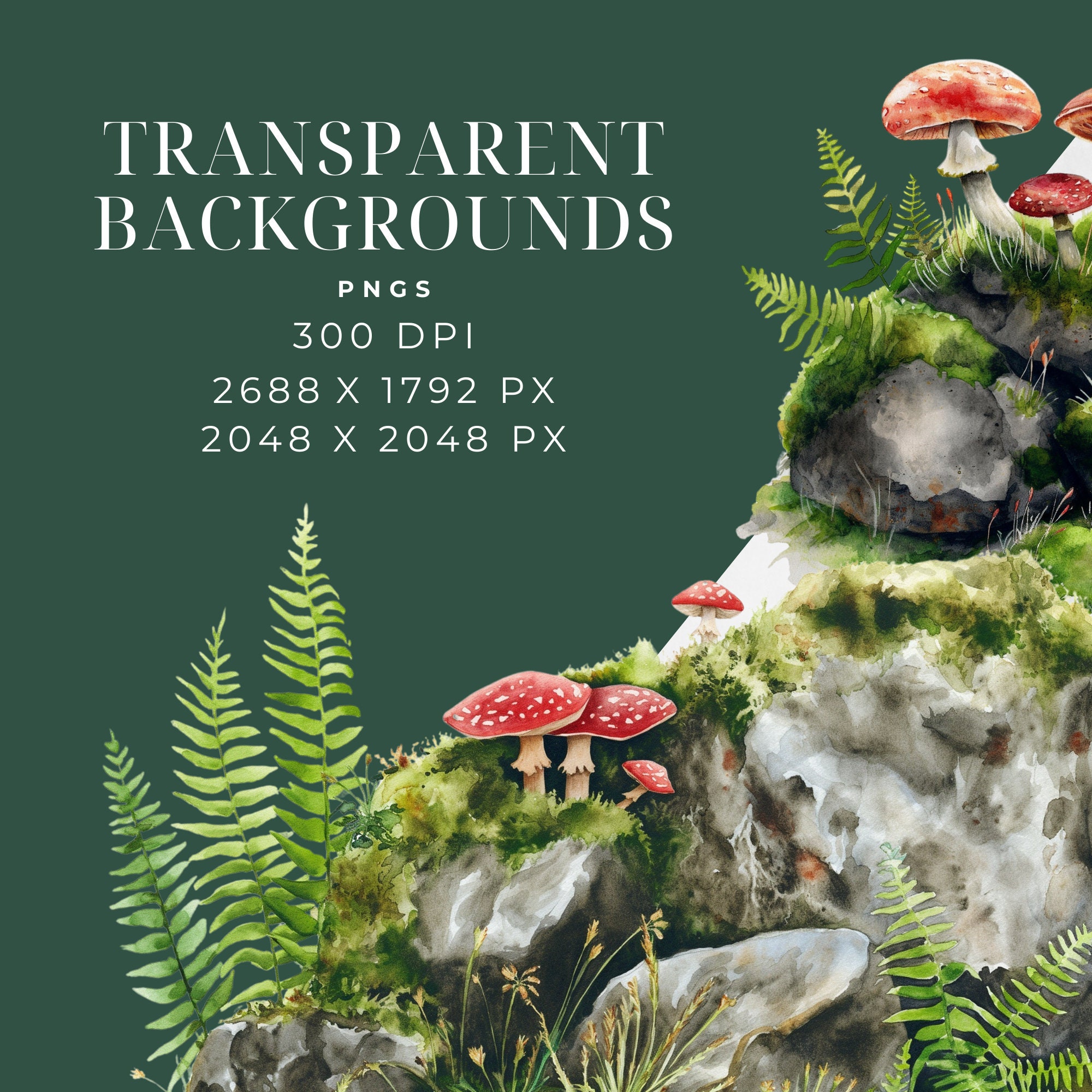 Mossy Rocks Clipart Pack, Commercial Use Clipart, Transparent Pngs ...