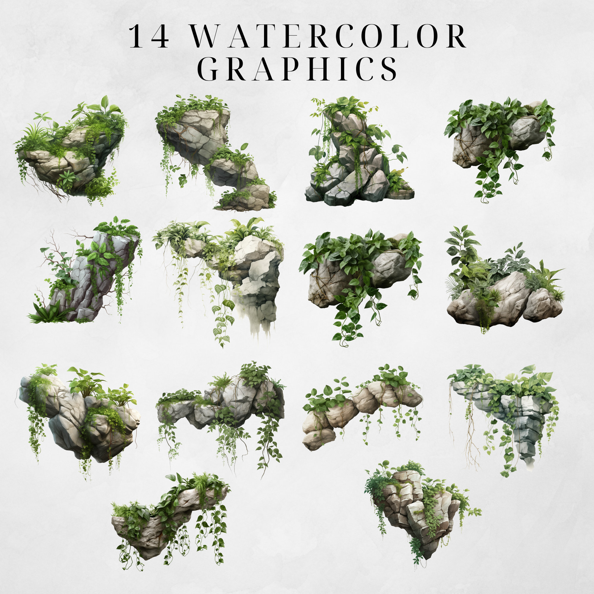 Jungle Rocks Clipart Pack, Commercial Use Clipart, Transparent Pngs ...