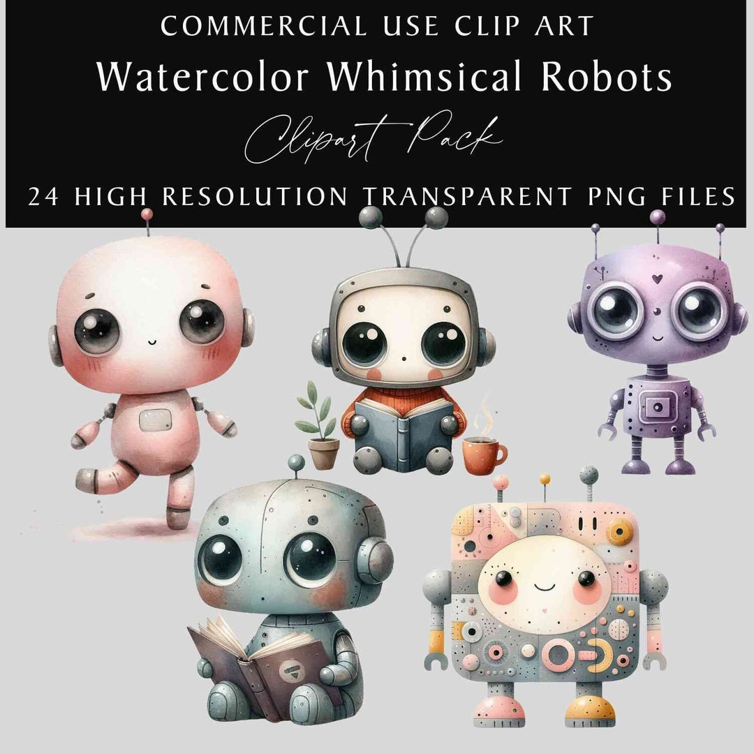 Digital Clip Art Robots Instant Download Whimsical Clip Art Printable ...
