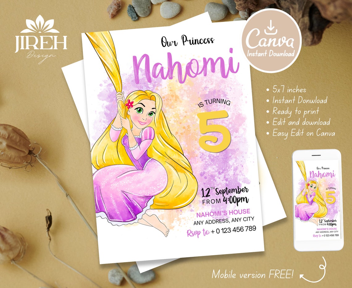 EDITABLE Rapunzel Birthday Invitation Princess Birthday Invitation ...