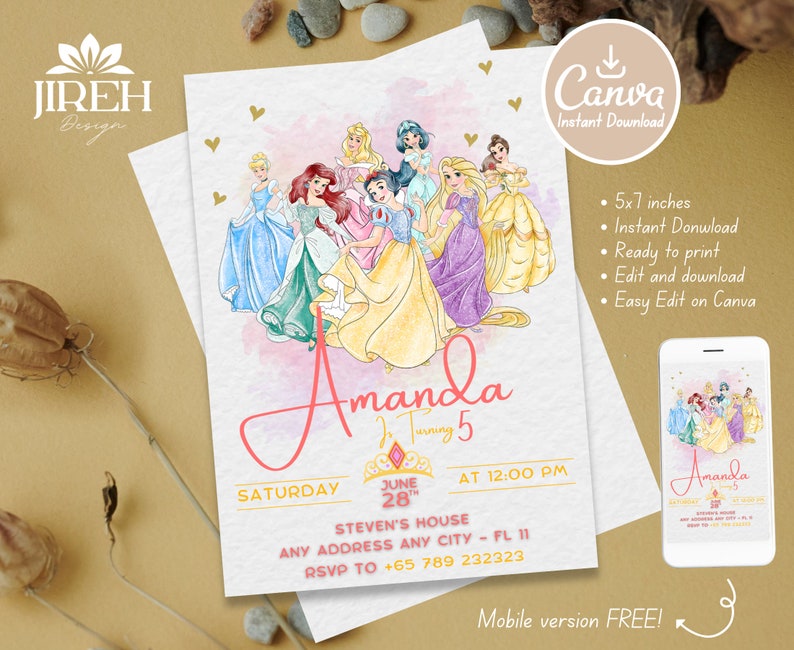 Editable Princess Birthday Invitation Girl Princess Birthday Party ...