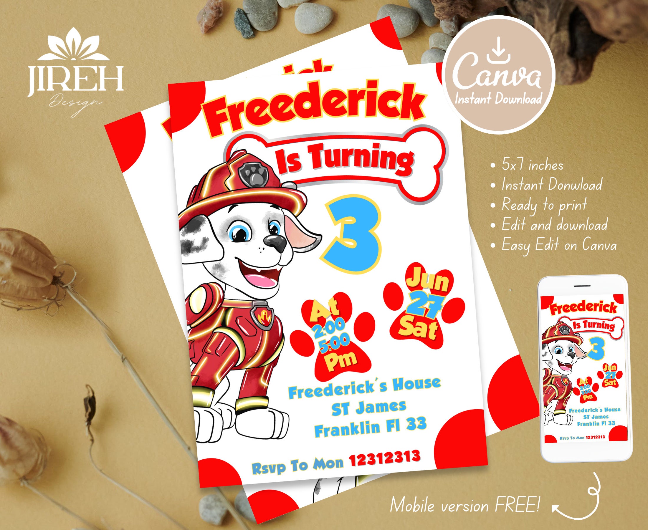 EDITABLE Party Birthday Invitation Canva / Paw-ty Invitaiton Card ...