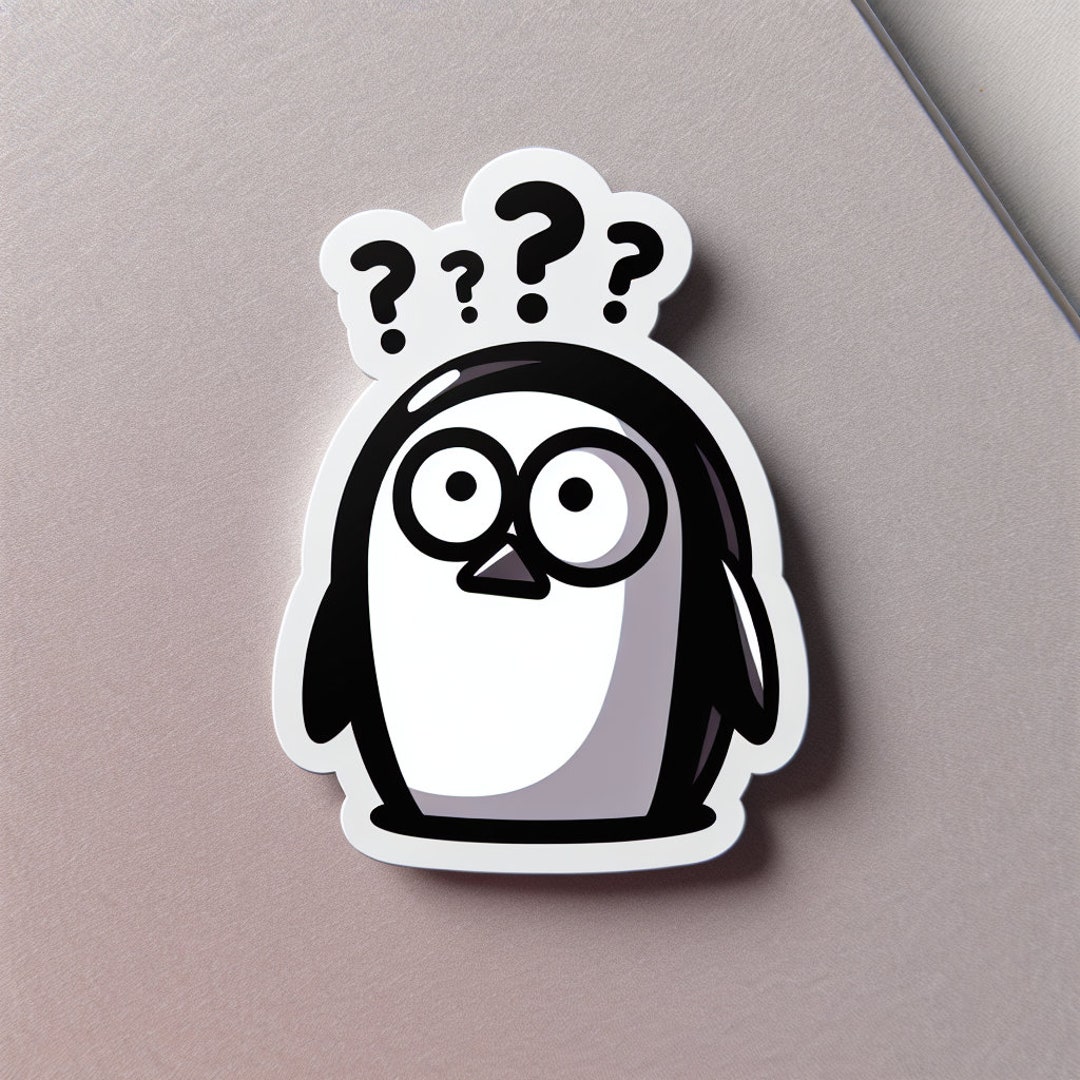 Confused Cartoon Penguin Sticker Black and White Animal Decal With ...