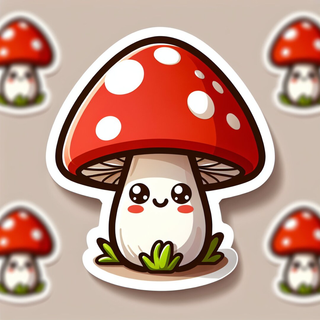 Adorable Kawaii Red Mushroom Sticker Cute Fairy Tale Fungi Decal ...