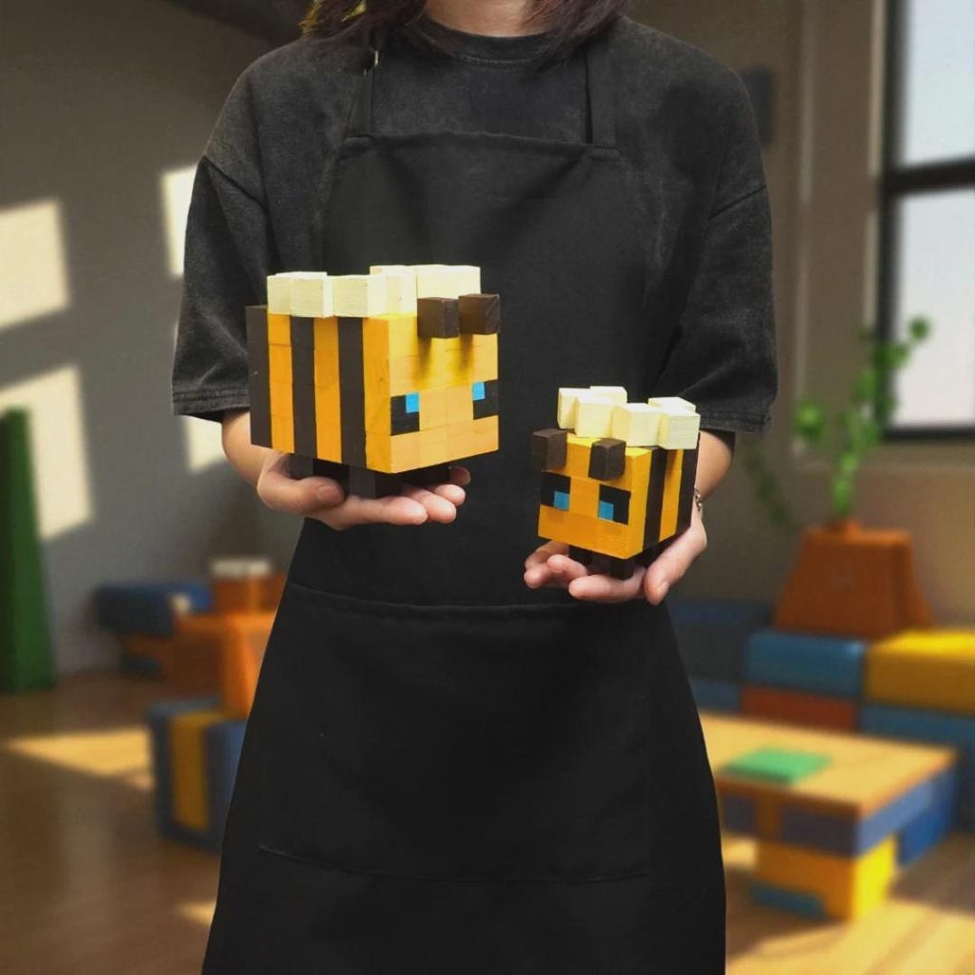 Minecraft Wooden Bee Model & DIY Painting Kit | Handmade Natural Wood ...