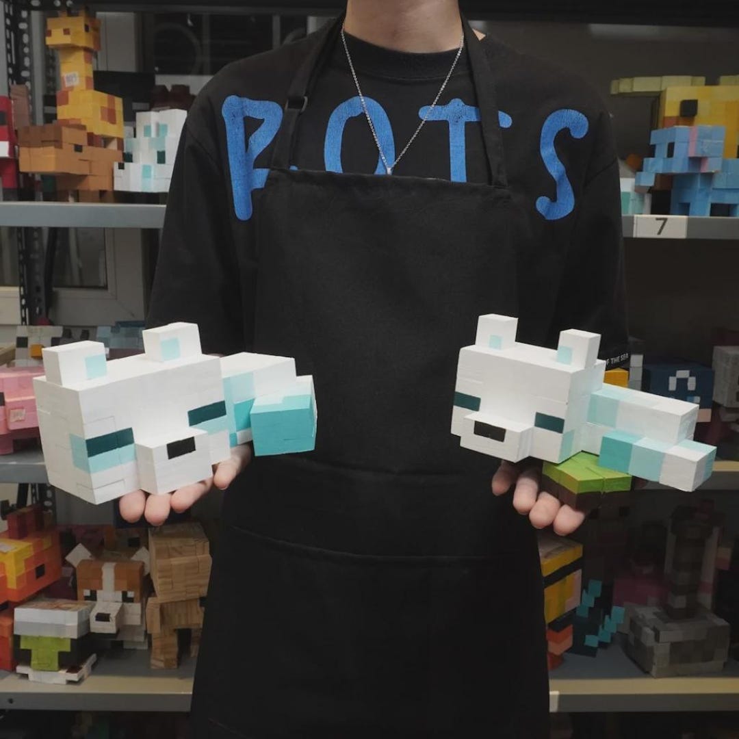 Minecraft Wooden Snow Fox Model & DIY Painting Kit | Handmade Natural ...
