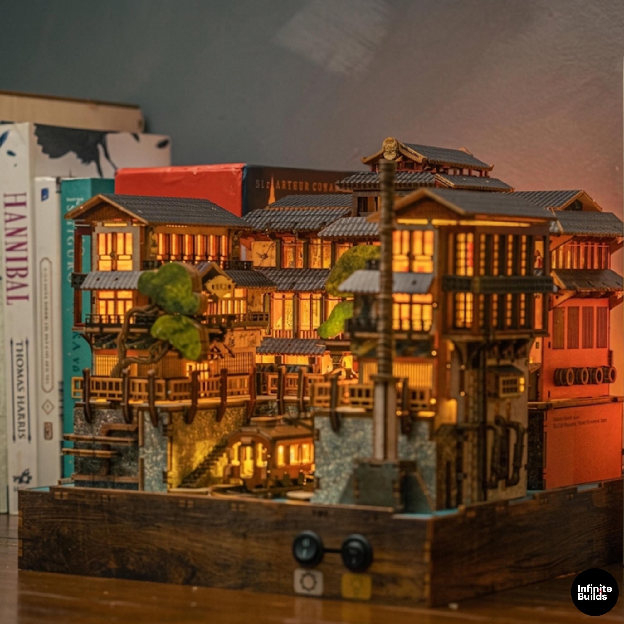 Ginzan Onsen Book Nook DIY | 1:64 Wooden Miniature Japanese Street ...